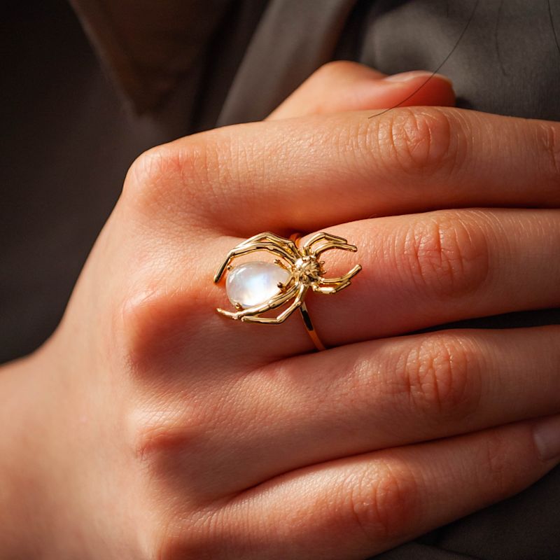 Spider & Moonstone Gold Vermeil Stacking Ring | MARIE JUNE Jewelry ...