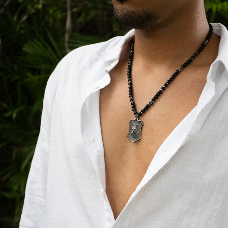 Spirit Onyx Wolf Beaded Necklace - Black | Ebru Jewelry | Wolf & Badger