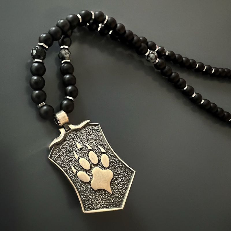 Spirit Onyx Wolf Beaded Necklace - Black | Ebru Jewelry | Wolf & Badger