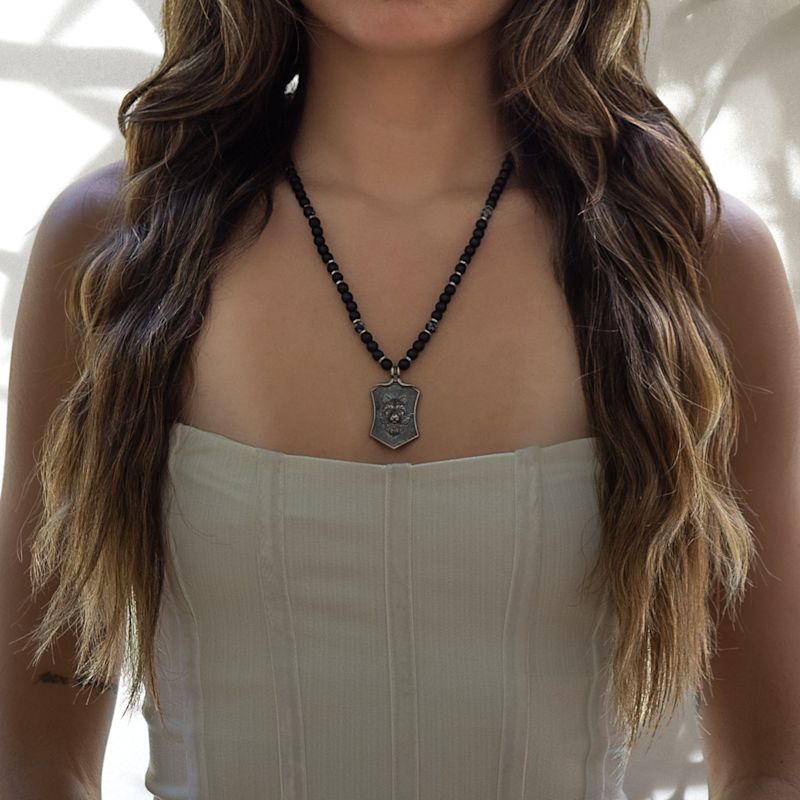 Spirit Onyx Wolf Beaded Necklace - Black | Ebru Jewelry | Wolf & Badger