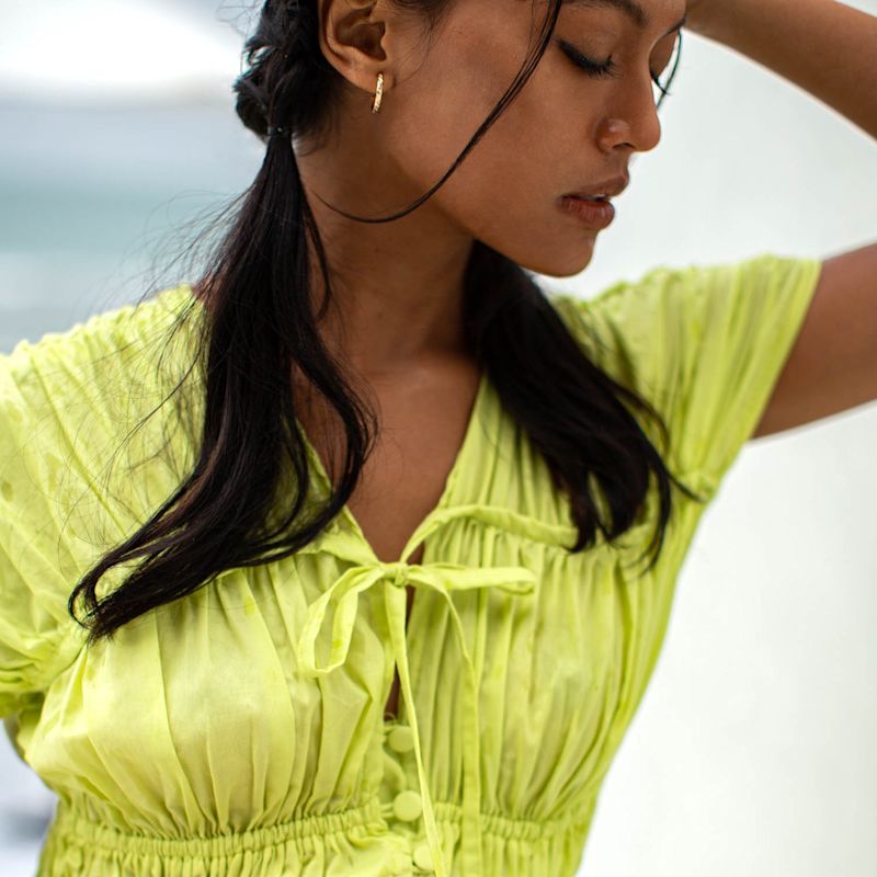 Srikandi Ruffle Maxi Dress In Lime Green | Brunna.Co | Wolf & Badger