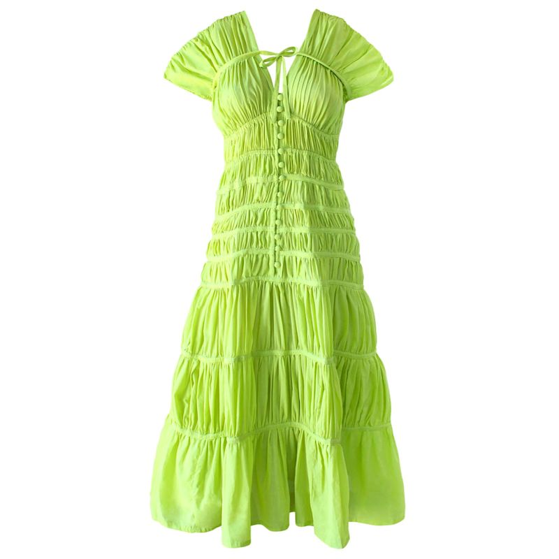 Srikandi Ruffle Maxi Dress In Lime Green | Brunna.Co | Wolf & Badger