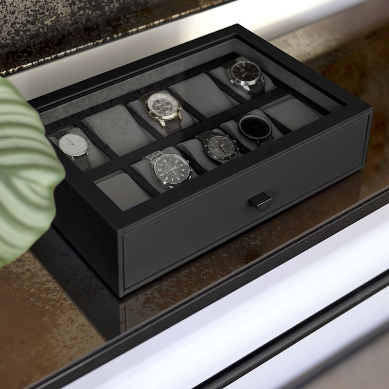 Stackers Pebble Black Ten Piece Watch Drawer | Stackers | Wolf & Badger