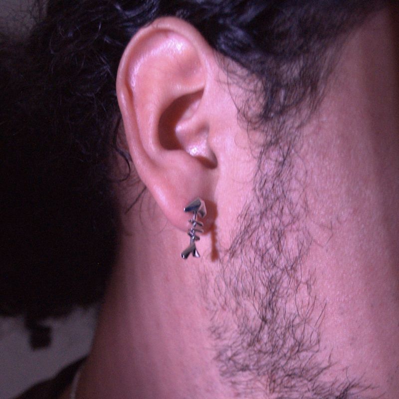 Mars Sterling Silver Fish Bone Drop Stud Earring Single | FRENVYRN ...