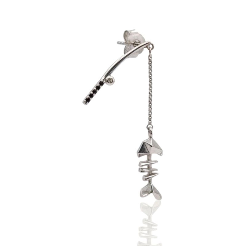 Mars Sterling Silver Fishin’ Fish Bone Dangle Earring Single For Right ...