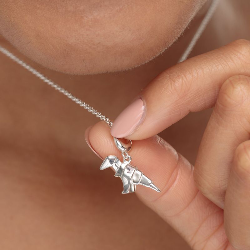 Sterling Silver Origami T-Rex Charm Necklace | Lily Charmed | Wolf & Badger