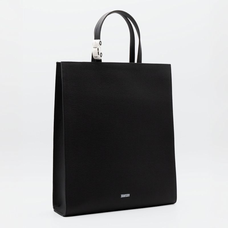 Big Stop Tote Bag In Black Leather For 16" Laptop | ABSURDE | Wolf & Badger