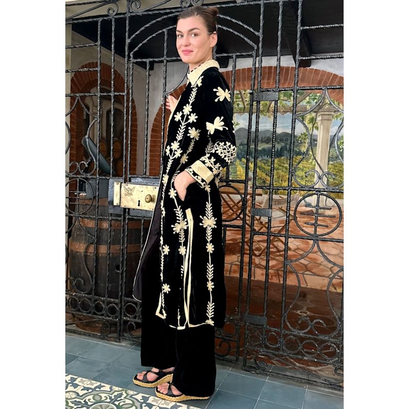 Suki Black Velvet Coat Dress | Antra Designs | Wolf & Badger