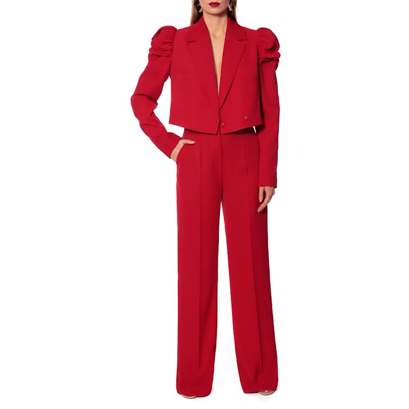 Naya Ribbon Red Short Blazer With Puffed Sleeves | AGGI by HALEWSKI ...