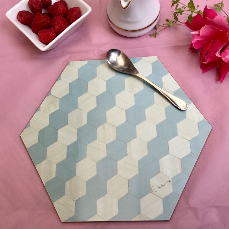 Tea Or Coffee Pot Stand And Four Coasters In Light Blue And Grey Mid ...