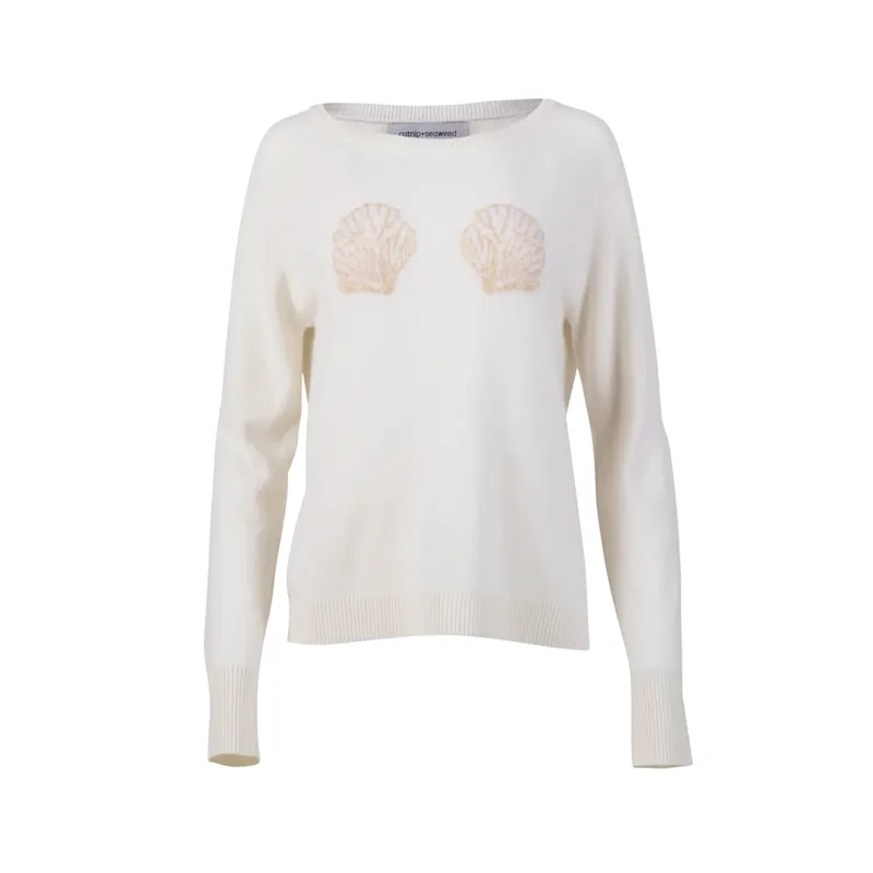 The Cashmere Broken Shell Sweater In White | Catnip and Seaweed | Wolf ...