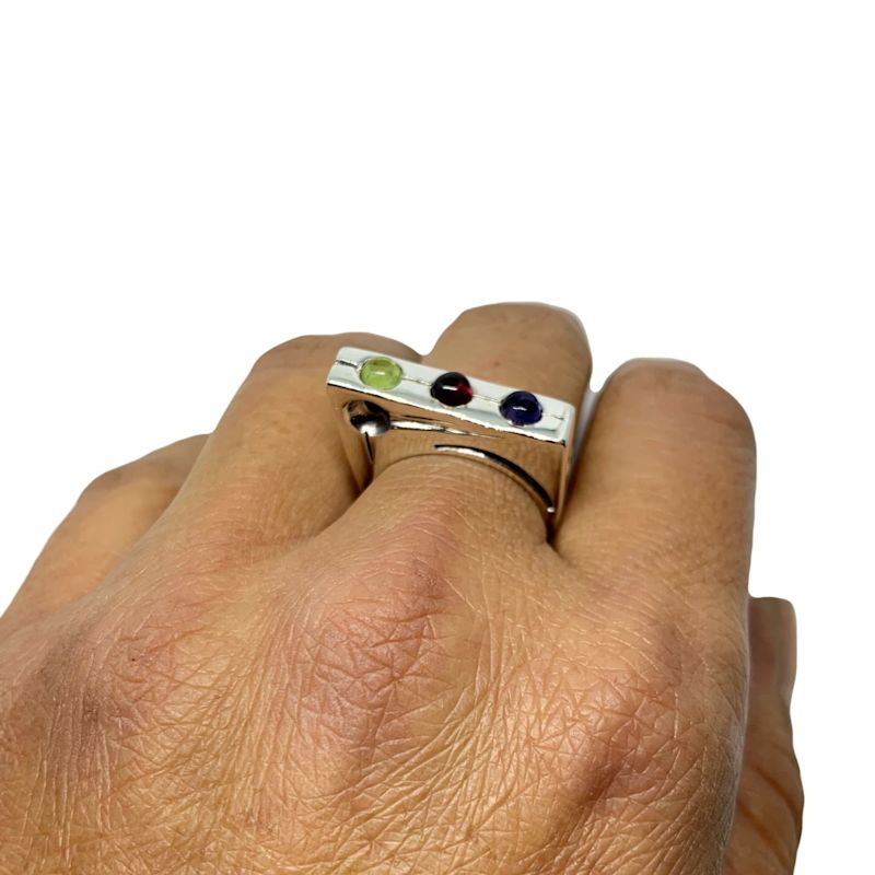 Traffic Light Silver Ring With Garnet, Iolite And Peridot | Tg-Jewelry ...