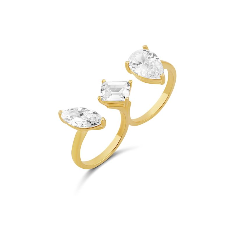 Two Finger Fancy Shape Statement Ring - Gold | SHYMI | Wolf & Badger