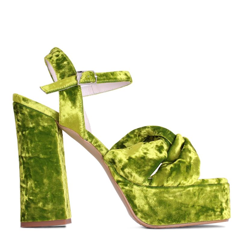 Tyla Green Velvet Platform Block Heel | Terry de Havilland | Wolf & Badger
