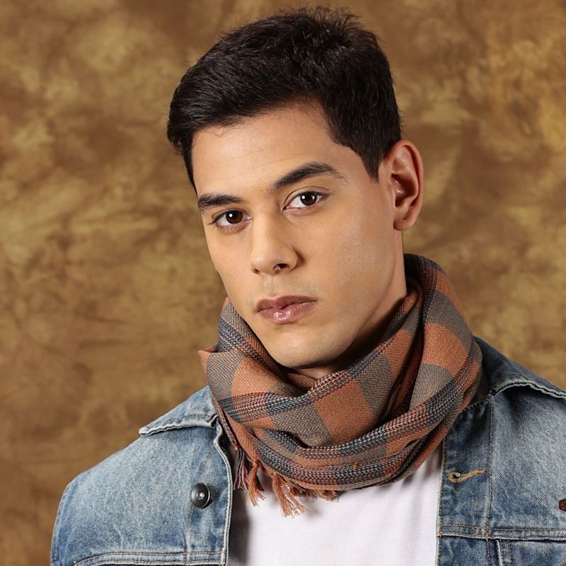 Tan Handwoven Tartan Plaid Scarf | HeritageModa | Wolf & Badger