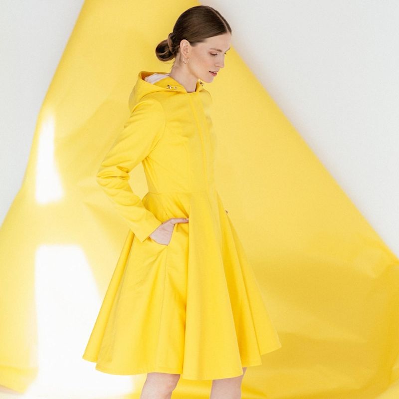 Fitted & Flared Yellow Raincoat In Yellow Sun | RainSisters | Wolf & Badger