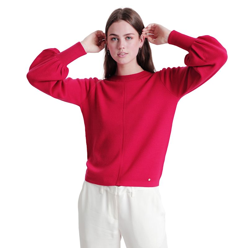 "Alison" Merino Wool Sweater With Puffed Sleeves - Red | tirillm | Wolf ...