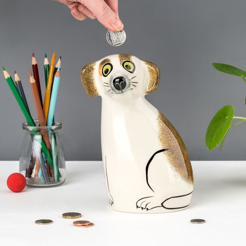 Brown & White Dog Money Box | Hannah Turner | Wolf & Badger
