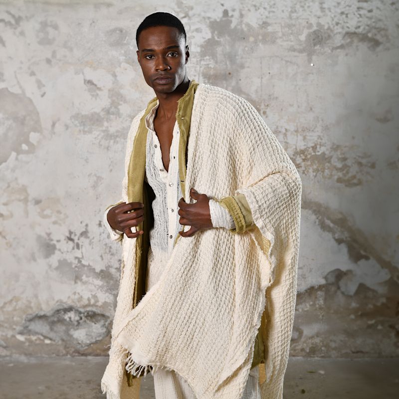Waffle Poncho Beige - Boho Unisex Cape | Zhenabia | Wolf & Badger