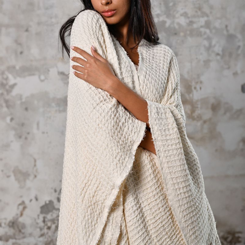 Waffle Poncho Beige - Boho Unisex Cape | Zhenabia | Wolf & Badger