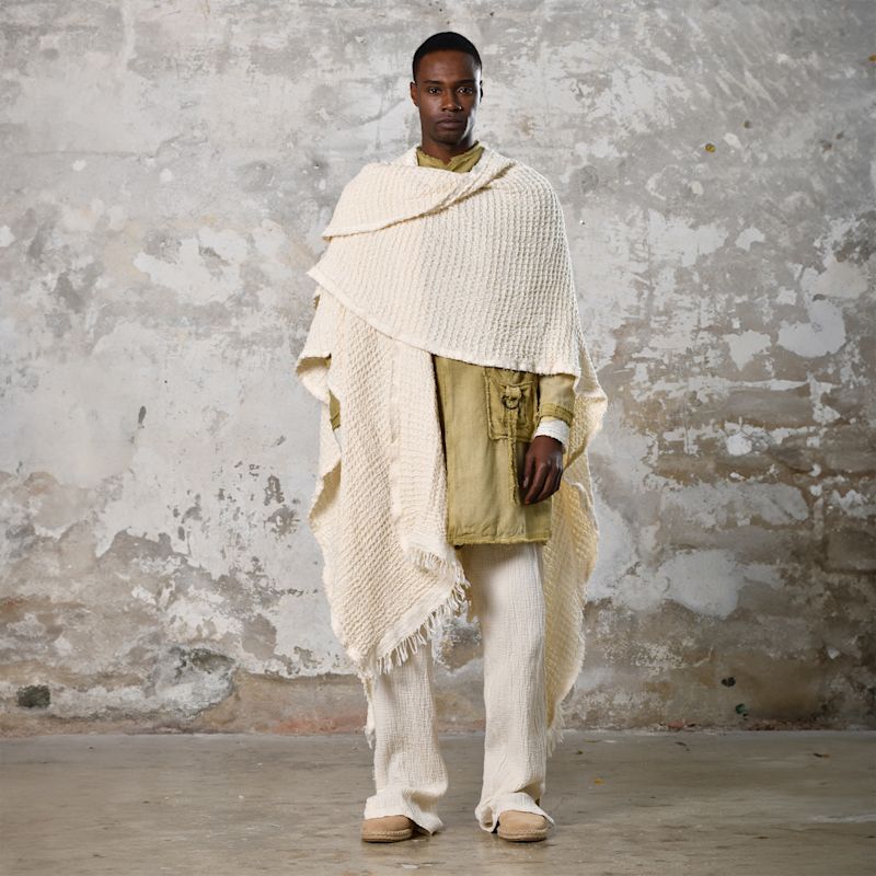 Waffle Poncho Beige - Boho Unisex Cape | Zhenabia | Wolf & Badger