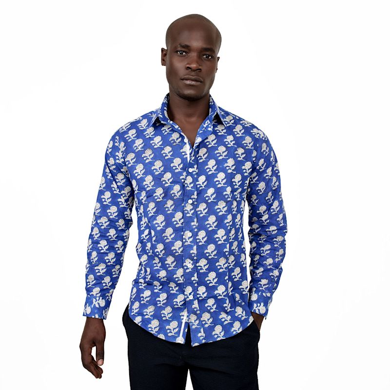 Waridi Hand Block Print Cotton Long Sleeved Floral Shirt | Wild Rose ...
