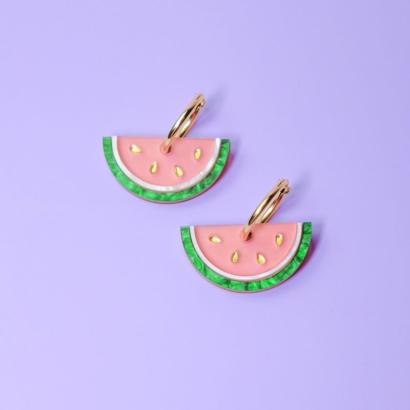 Watermelon Slice Dangly Hoop Earrings In 27Mm Gold-Filled | By Chavelli ...