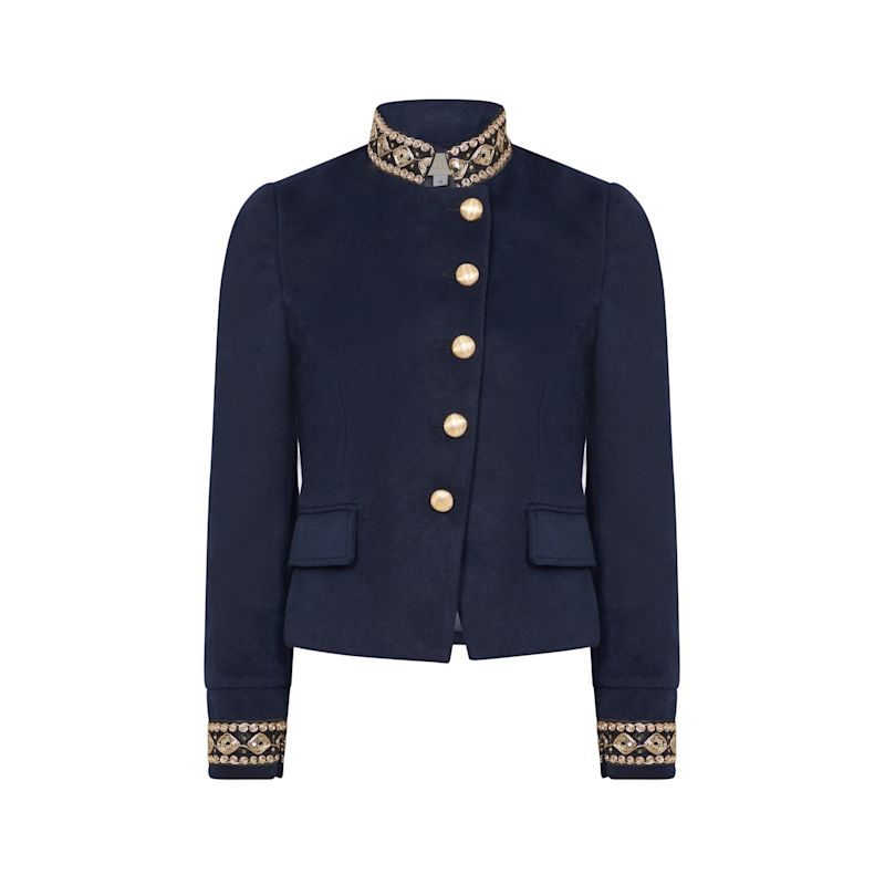 Navy Military Jacket With Gold Sequin Braid Details | Guinea | Wolf ...