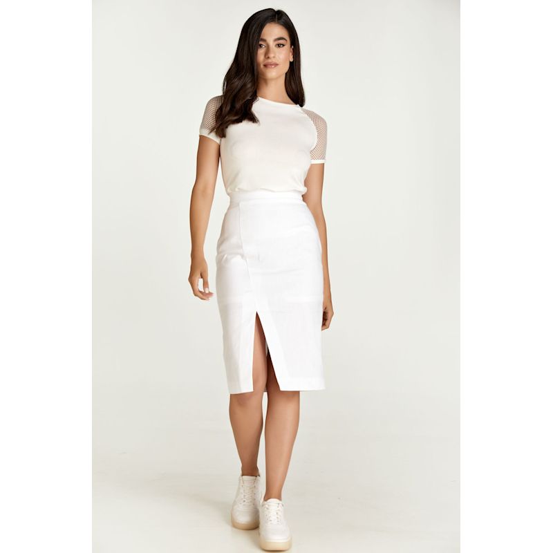 White Denim Style Pencil Skirt | Conquista | Wolf & Badger