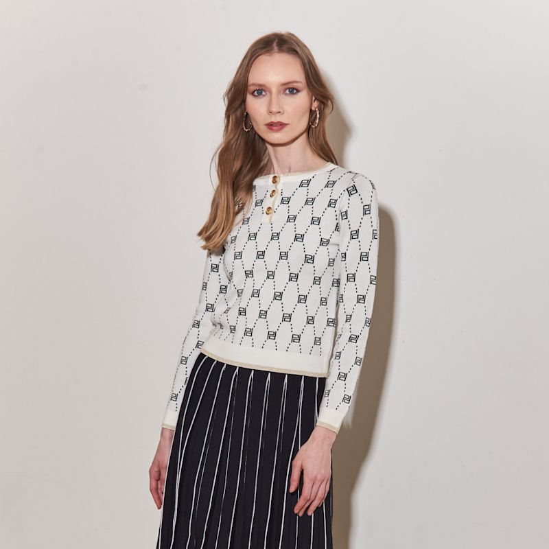 White Monogrammed Gold Edged Sweater | Roch Perel | Wolf & Badger