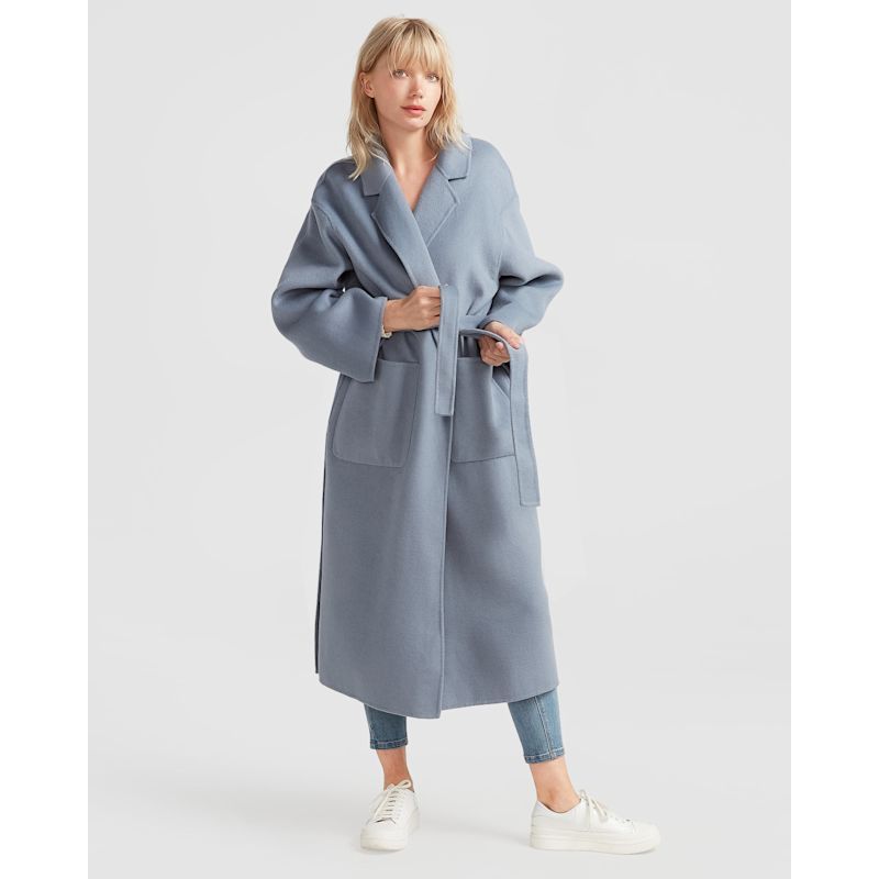 Wide Awake Split Hem Overcoat - Denim Blue | Belle & Bloom | Wolf & Badger