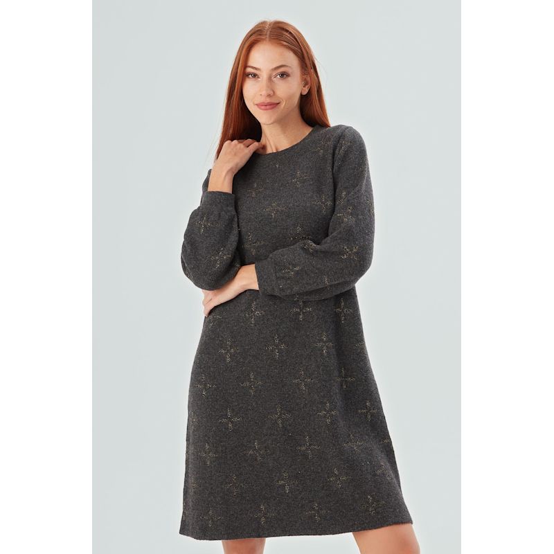 Lucia Subtle Lurex Jacquard Pattern Knit Dress - Anthracite Melange ...