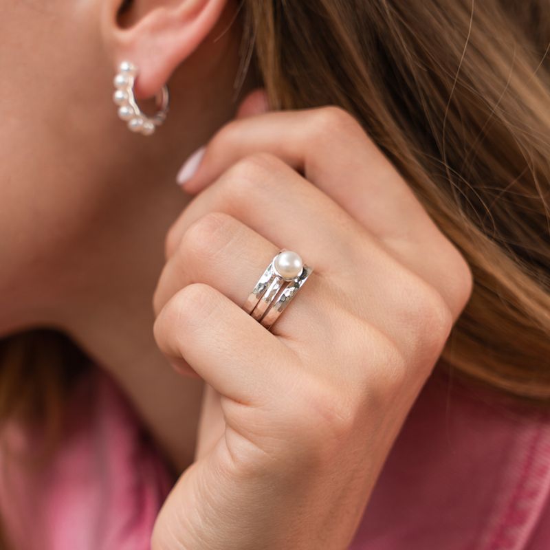 Wondrous Pearl Twinkle Stacking Rings Set In Sterling Silver | Dower & Hall | Wolf & Badger
