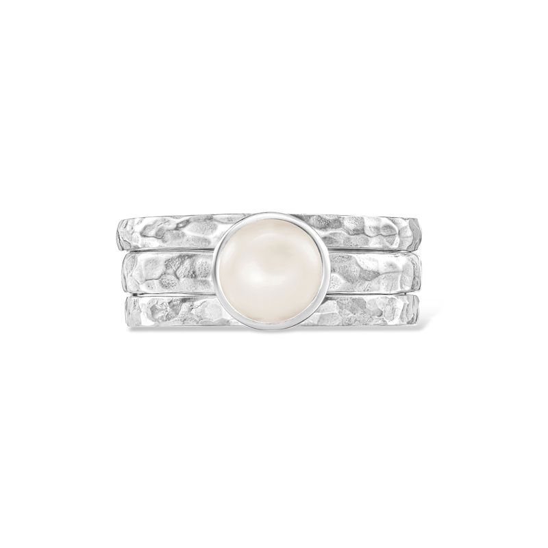 Wondrous Pearl Twinkle Stacking Rings Set In Sterling Silver | Dower & Hall | Wolf & Badger
