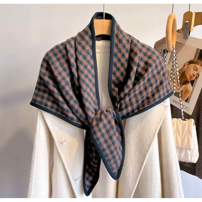Plaid Wool Triangle Black Scarf | Saachi | Wolf & Badger