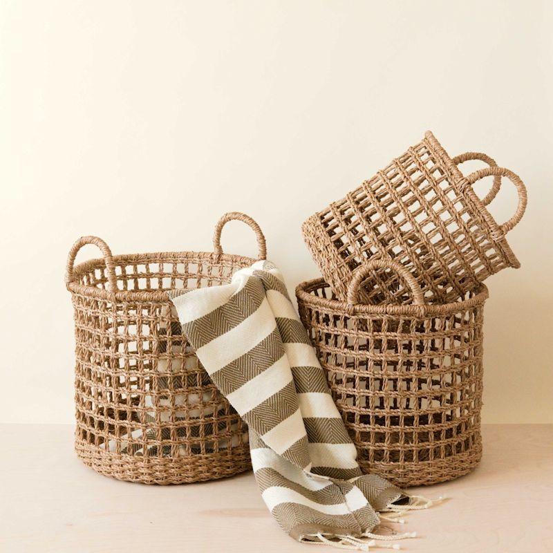 Open Weave Baskets With Handle, Set Of Three - Storage Baskets | LIKHÂ ...