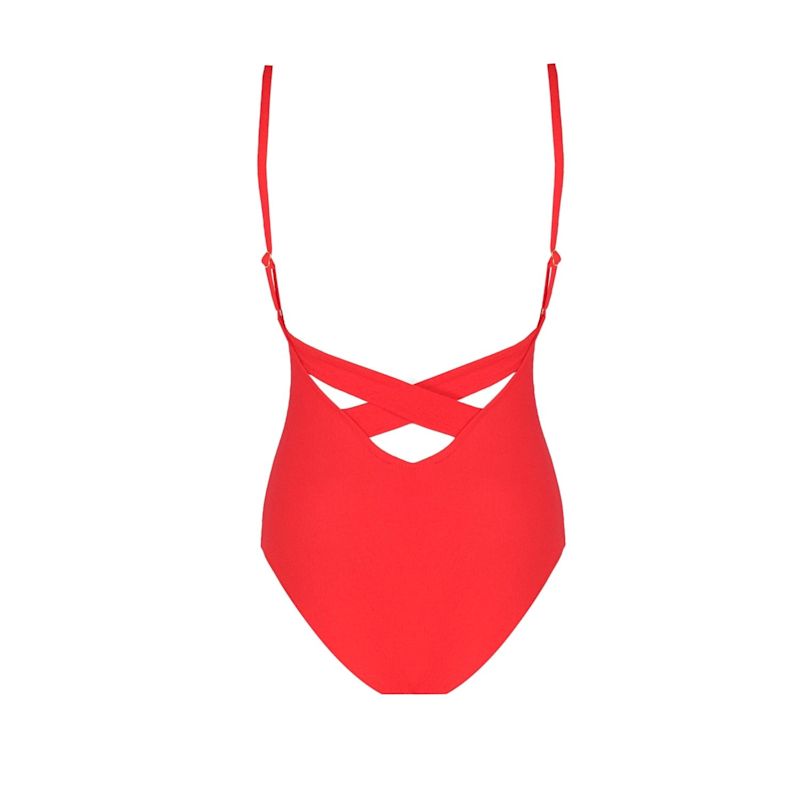 Xoxo Swimsuit - Tigerlily Red - One Piece Swimsuit With Jacquared ...