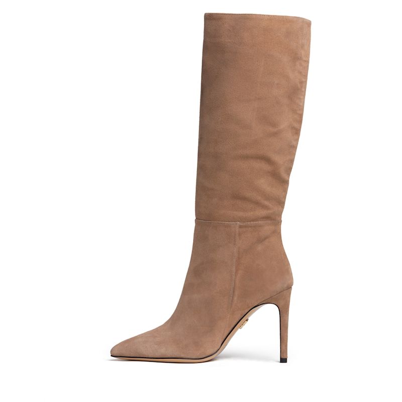 Yara Comfortable Brown Suede Tall High Heel Boot | Beautiisoles by ...