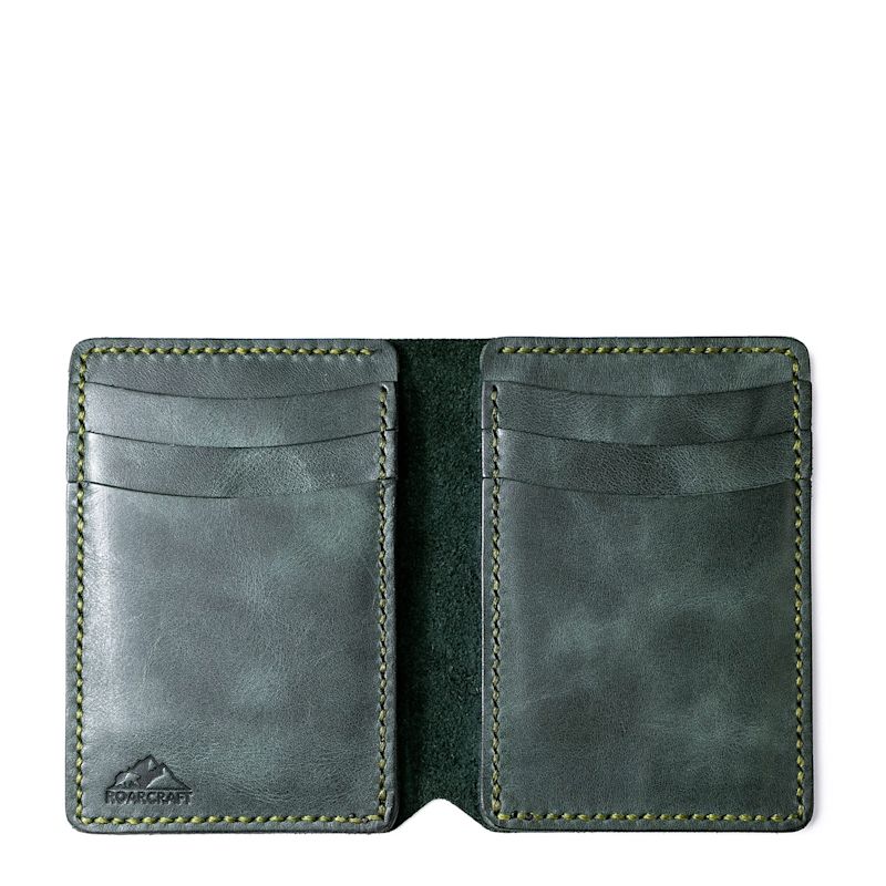 Vertical Bifold Leather Wallet - Laodikya - Emerald | Roarcraft | Wolf ...