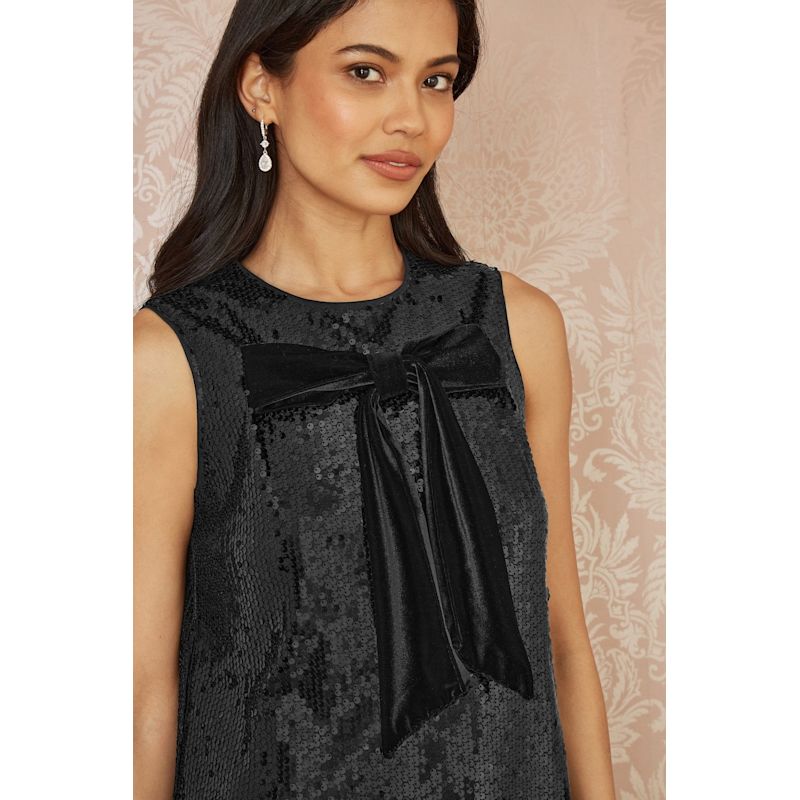 Yumi Black Sequin Bow Tunic Shift Dress | Yumi | Wolf & Badger