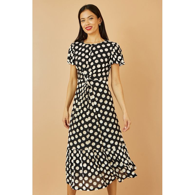 Yumi Black Velvet Spot Print Twist Knot Waist Midi Dress | Yumi | Wolf ...