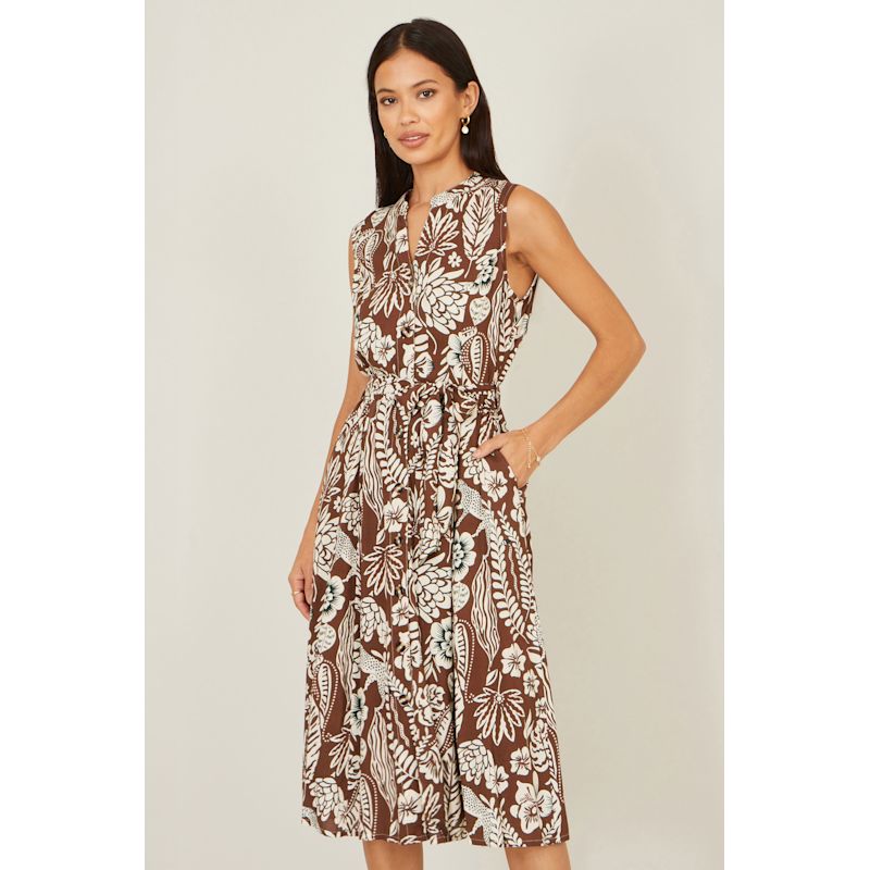 Yumi Brown Leaf Print Shirt Dress | Yumi | Wolf & Badger
