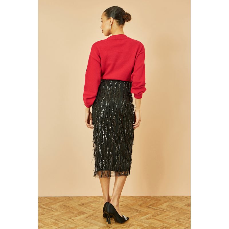 Yumi Sequinned Bow Neckline Jumper In Red | Yumi | Wolf & Badger