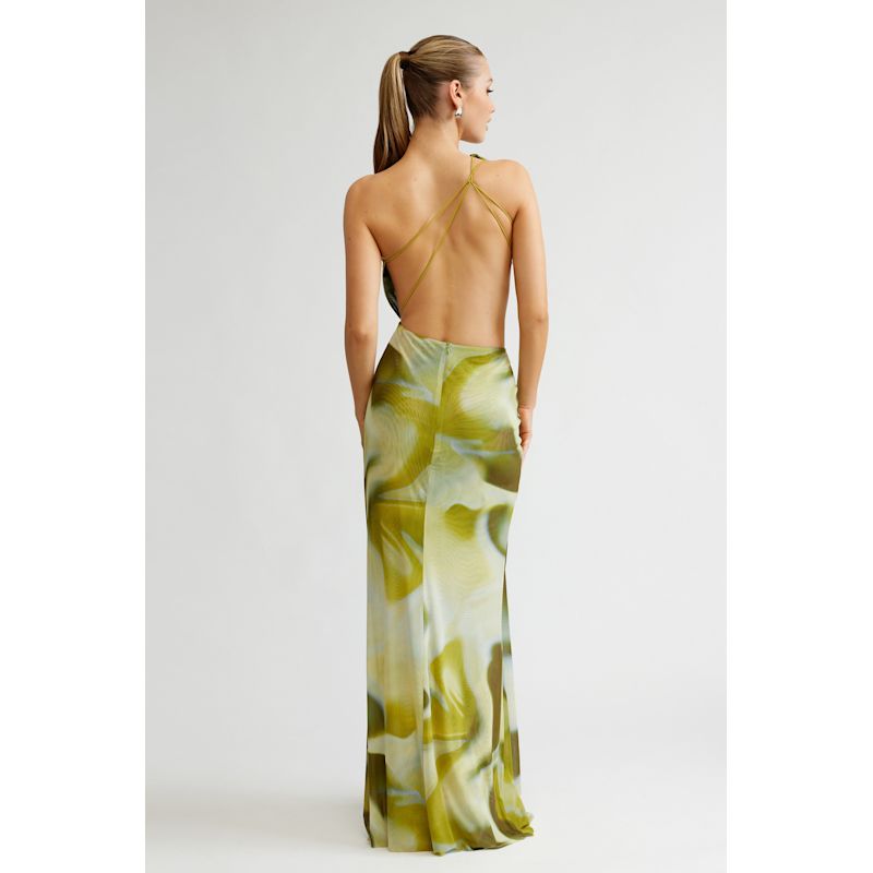 Zaniah Dress Sage Liquify Print | Studio Lexi | Wolf & Badger