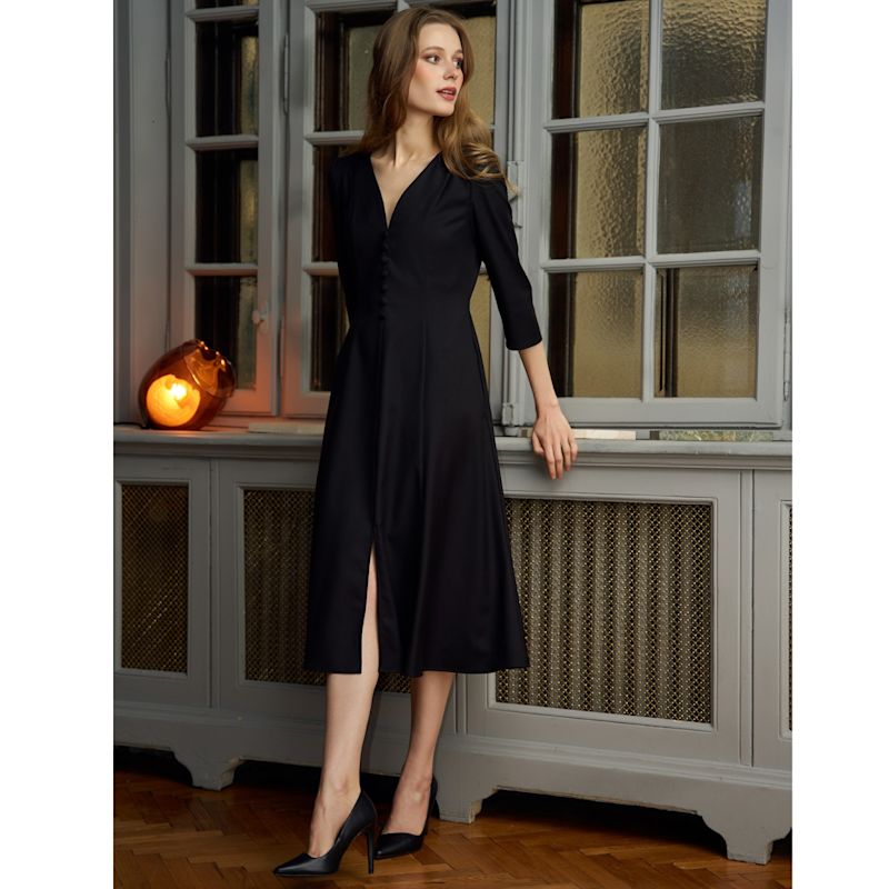 Zenith Fit And Flare Midi Dress In Black | Noria Anis | Wolf & Badger
