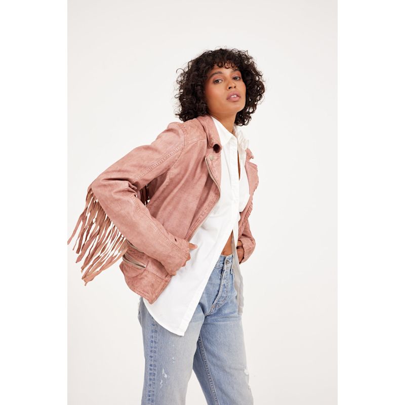 Zoe Rf Leather Jacket, Light Pink | MAURITIUS | Wolf & Badger