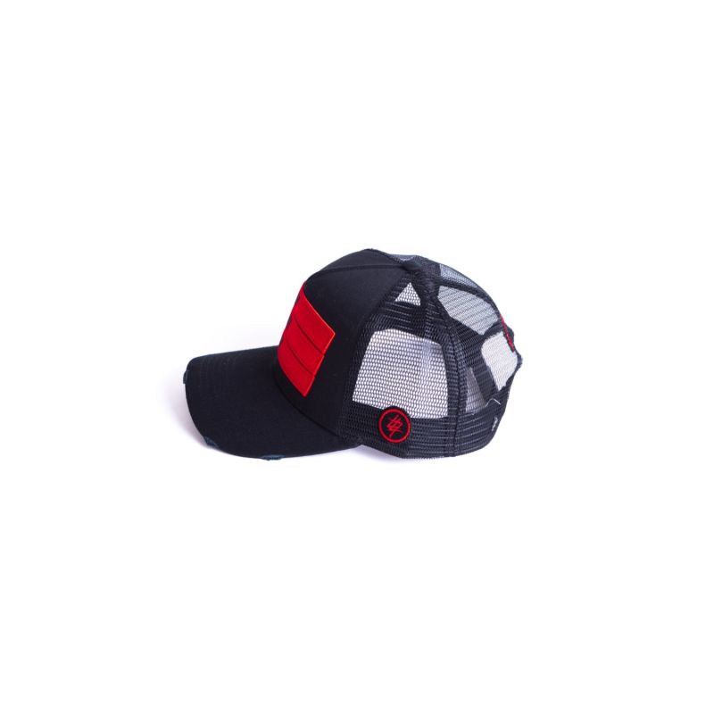 474 Red 3 Bars Trucker Hat - Black, Red | 474 co | Wolf & Badger