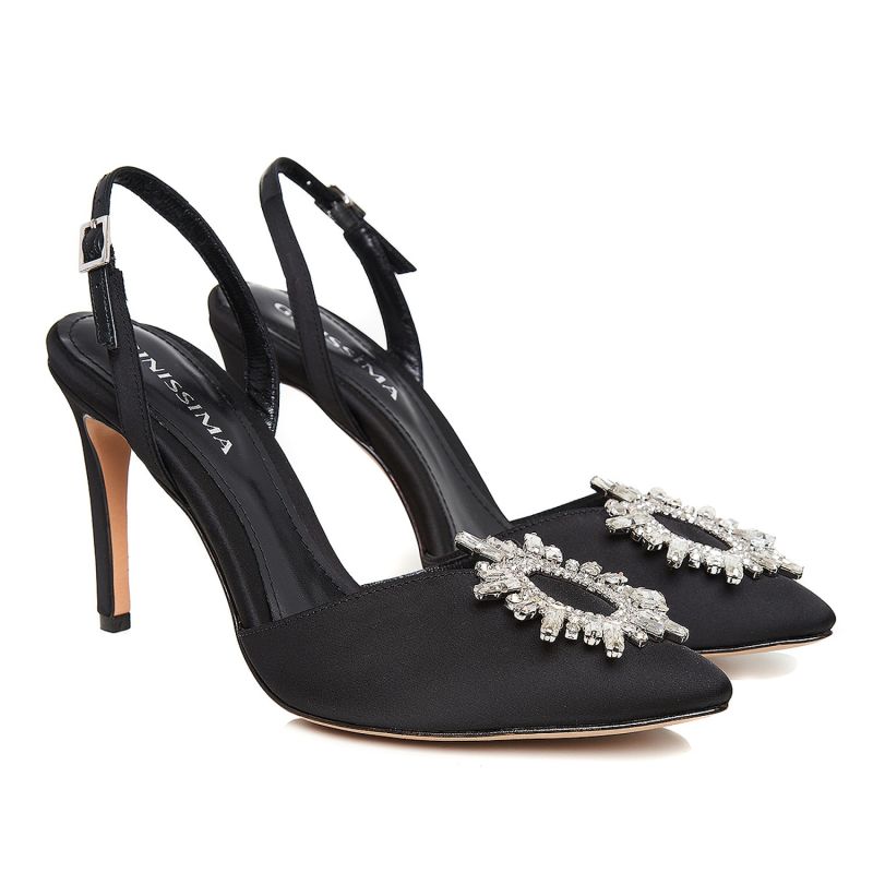 Alice Black Shoes With Crystal Brooch | Ginissima | Wolf & Badger