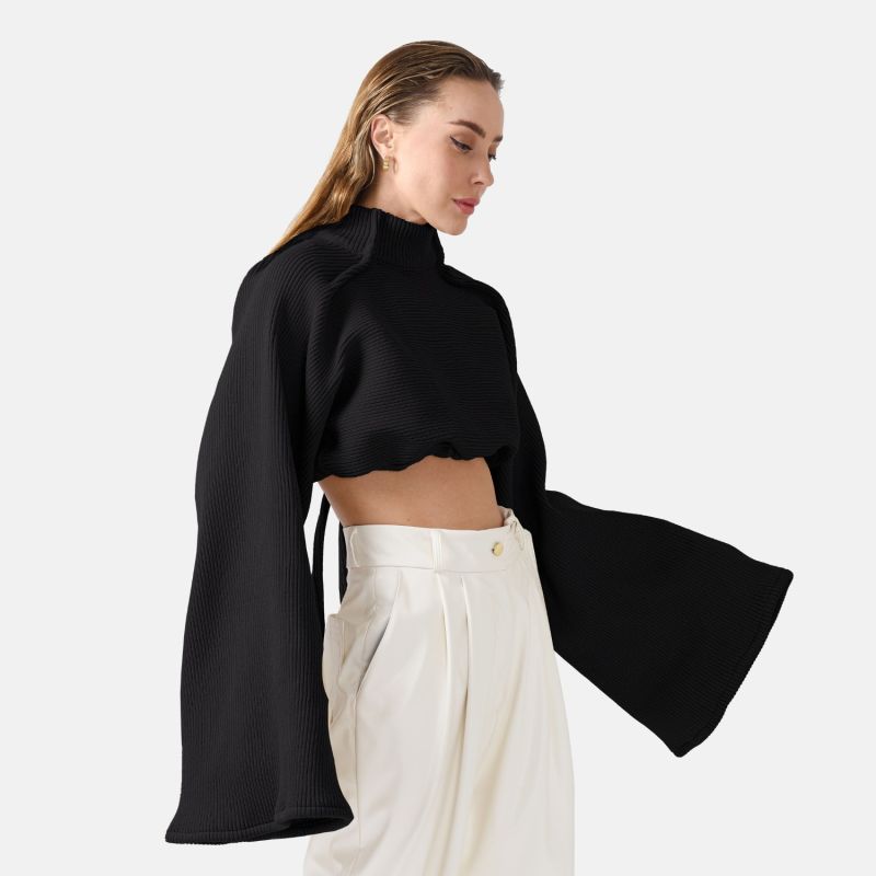 Black Rib Knit Jumper – Oversized Fit, Cropped Length | Kargede | Wolf ...