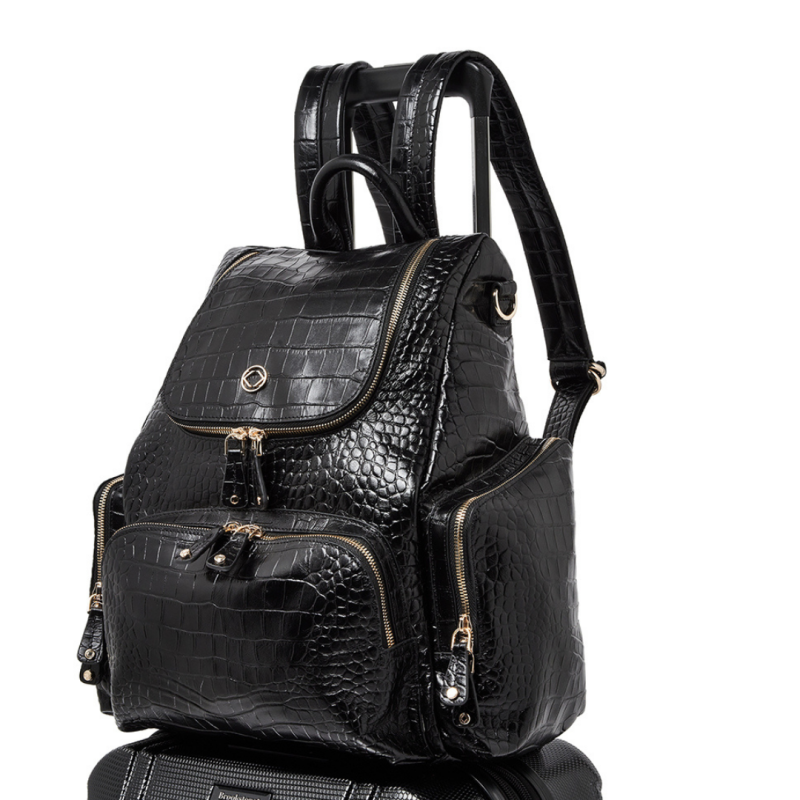 Amber Embossed Black Leather Backpack | KeriKit England | Wolf & Badger